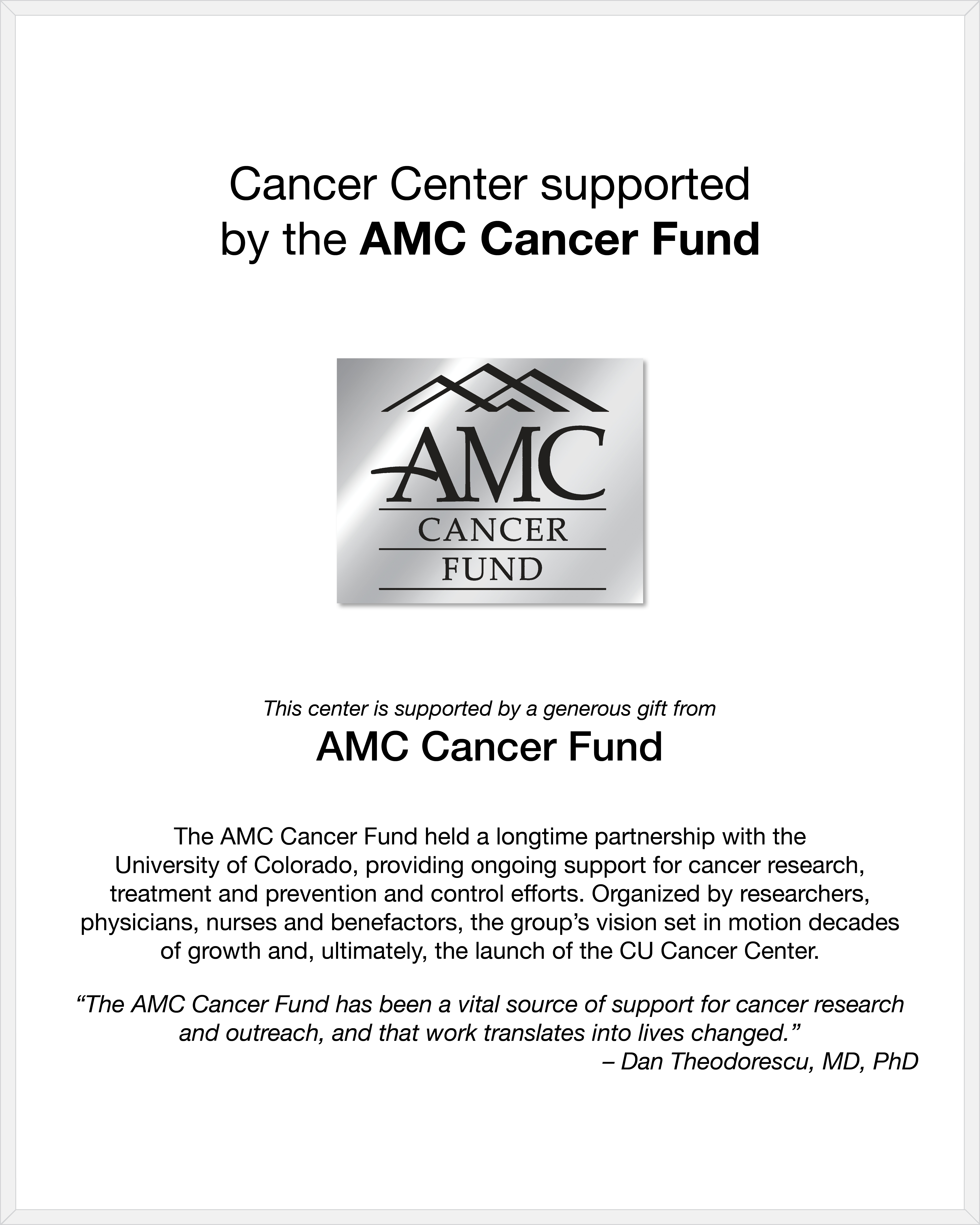 AMC Cancer Fund – Virtual Benefactor Recognition