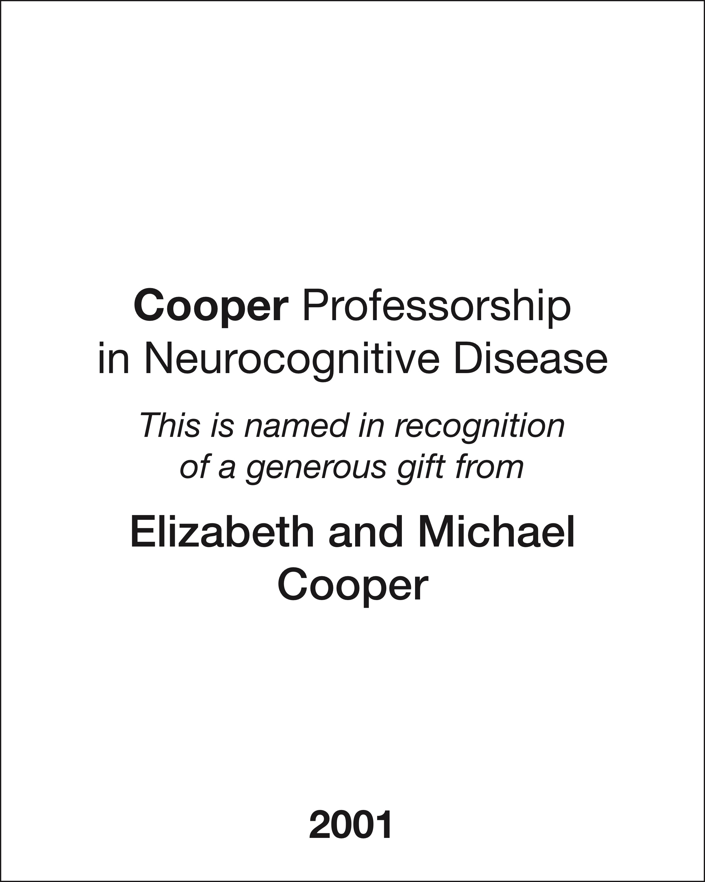 Elizabeth and Michael Cooper – Virtual Benefactor Recognition